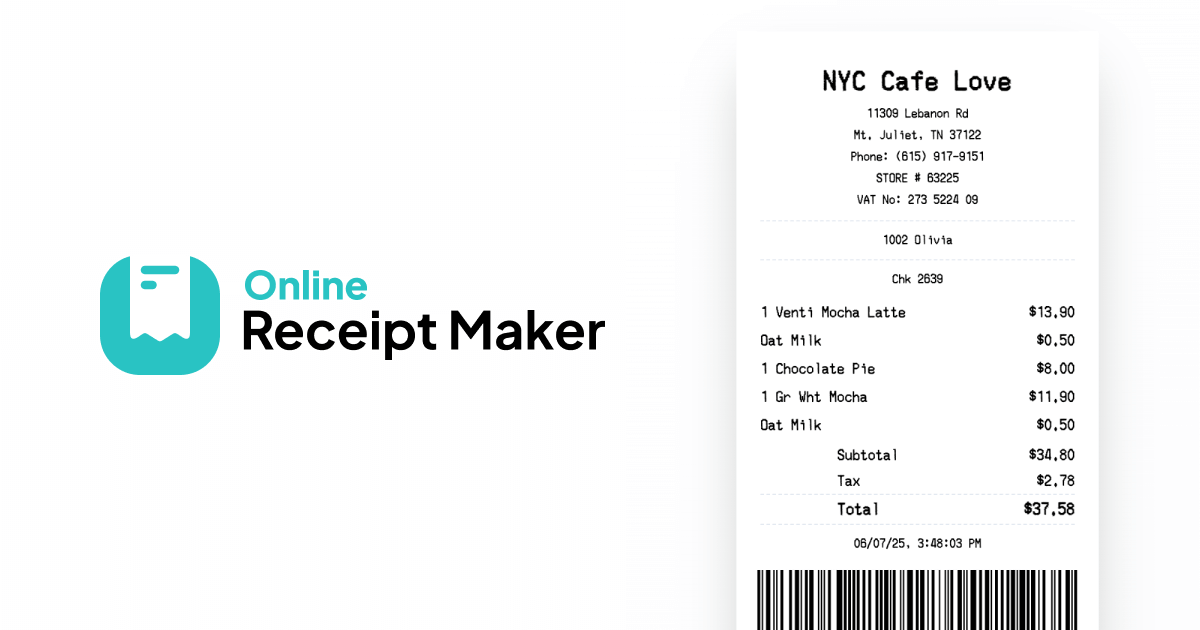 Free Receipt Generator | Custom Receipts | Online Receipt Maker